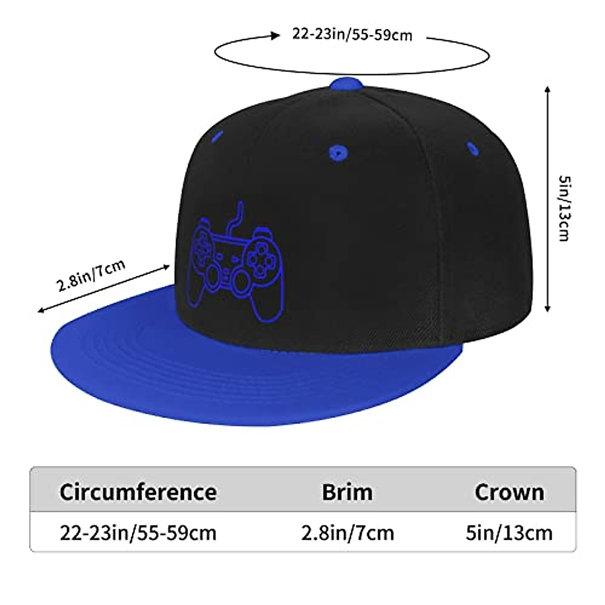 Adjustable Snapback Hat for Men Women, Game Consoles Controller Unisex Hip Hop Baseball Cap Trucker Dad Hats Blue