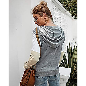 Women's Active Sweatshirt Hoodie,Long Sleeve Block Color Drawstring Pullover Tops with Pockets Gray