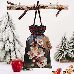 Christmas Gift Bags with Drawstring Burlap Gift Bags Apricot Flowers Christmas Linen Bags for Xmas Party Candy Bags with Cards Xmas Reusable Wrapping Bags Christmas Linen Treat Bags for Holiday