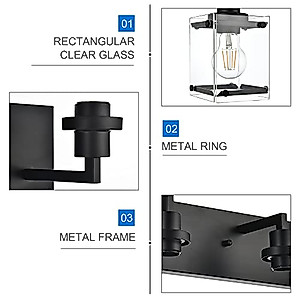 MELUCEE 4-Light Vanity Lights for Bathroom, Industrial Indoor Wall Sconces Black Bathroom Lighting with Rectangular Clear Glass Shade for Kitchen Hallway Living Room, 31.3 Inches Length