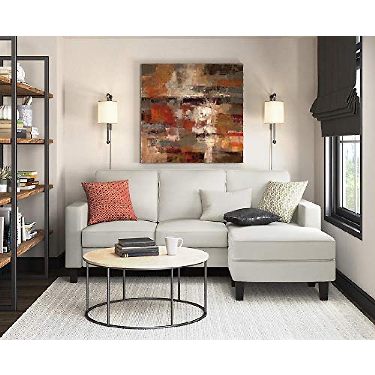 Serta Harmon Square Arm Reversible Sectional Sofa Living Room, Modern L-Shaped 3 Seat Fabric Couch, Cream