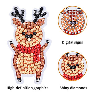 eZAKKA 12Pcs Christmas Stickers Kits，5D DIY Kits Sticker Painting by Numbers Full Round Drill Art Craft，Easy to DIY Creative Craft by Numbers Kits for Kids and Adult