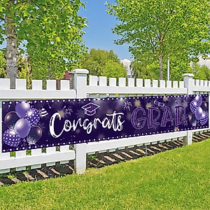 2024 Graduation Decorations Congrats Grad Banner 9.84x1.64ft Class of 2024 Graduation Backdrop Yard Sign for School College Indoor Outdoor Graduation Party Supplies (Purple)