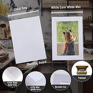 Acid Free 8x10 Pre-Cut Picture Mat Board Kit for 5x7 Photo, Includes 25 White Core Bevel Cut Mattes, 25 Backing Boards, 25 Crystal Clear Bags