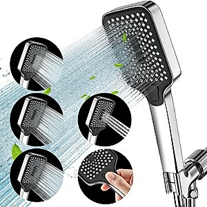 Anjien Hand Held Shower Head with Long Hose, Rainshower Showerhead & Detachable Handheld - Waterfall Shower, Massaging Showerhead & Multifunction Shower Head, High-Pressure Shower Head (Chrome Silver)