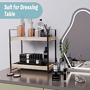 PUNMEYCOOL 2-Tier Bathroom Counter Organizer, Hidden Screw Holes Wood Countertop Organizer Shelf, Skincare Storage Tray for Vanity Counter Corner, Kitchen