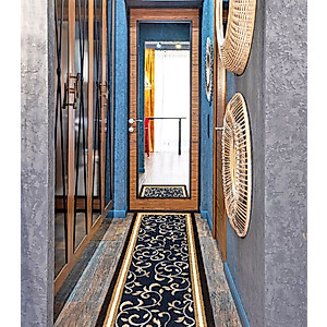 Gloria Non Slip Rubber Back Kitchen Rug Kitchen Runner Kitchen Mat Carpet for Kitchen Anti Slip Stair Treads (Navy Blue, Kitchen Set (20"x59" and 20"x30"))