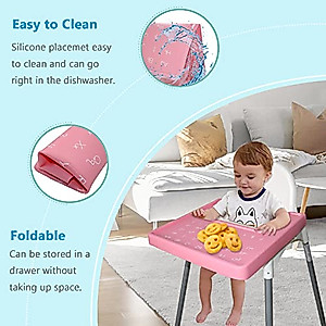 Placemat for Antilop Baby High Chair, Full Cover Silicone Mat for Babies High Chair Tray Accessories, Reusable Finger Food Place Mats for Infants Babies Girls Feeding, BPA Free Dishwasher Safe (Pink)