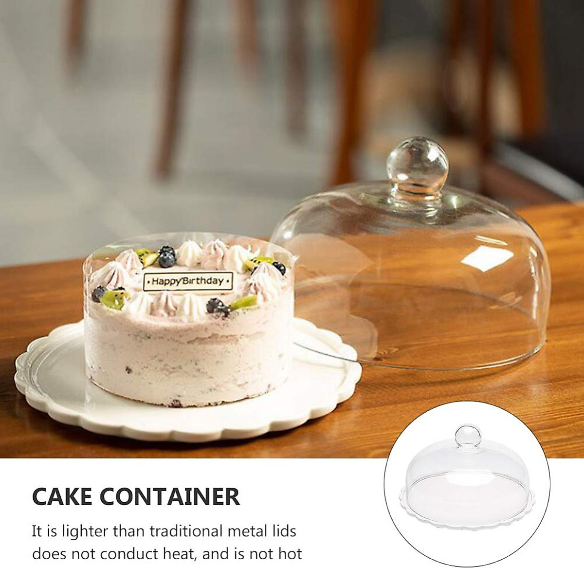 DOITOOL Ceramic Cake Plate with Glass Dome Glass Dessert Holder Clear Cupcake Stand Decorative Serving Tray Dish Rack for Fruit Dessert Cake White