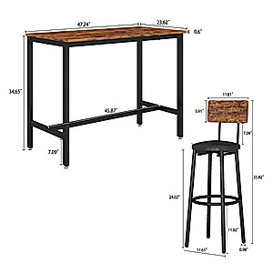 5 Piece Pub Bistro Dining Set, Bar Table Set with 4 PU Bar Stools with Backrest, Industrial Counter Height Dining Table Set for Kitchen Living Room Restaurant Small Space (Rustic Brown-Bar Table Set)