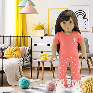 Emily Rose 18 Inch Doll Coral Polka Dot Pajamas PJs Gift Set, with 18" Doll Easter Bunny Slippers! | Gift Boxed! | Compatible with 18-in American Girl and Similar Dolls