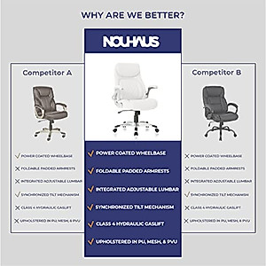 Nouhaus +Posture Ergonomic PU Leather Office Chair. Click5 Lumbar Support with FlipAdjust Armrests. Modern Executive Chair and Computer Desk Chair (White)