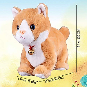 Yellow Robot Cat Plush Cat Stuffed Animal Interactive Cat Meow Kitten Touch Control, Electronic Cat Pet, Robotic Cat Cat Kitty Toy, Animated Toy Cats for Girls Baby Kids L:12"