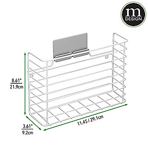 mDesign Metal Hanging Shelf-Adhesive Kitchen Storage Organizer Basket Bin - For Bags, Tin Foil, Wax Paper, Saran Wrap - Hardware Included, Solid Steel - White