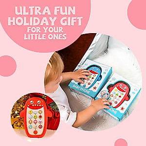 Baby Shark Cell Phone Toy Removable Teether Case, Light, Music & Adjustable Volume Kids Play & Learn Fake Phone Infant Toddler, Preschool Holiday Birthday Presnet for Girl Boy 0-6, 6-18 Months (Red)