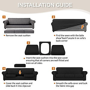 KEKUOU 4 Pieces Stretch Couch Covers for 3 Cushion Couch Sofa pet Friendly， Sofa Covers Washable Soft Elastic Dogs Furniture Protector(Sofa,Black)