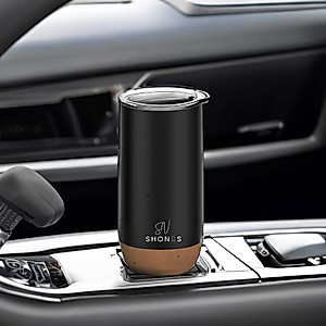 SHONAS 16oz Vacuum-Insulated Double Wall Stainless Steel Travel Thermal Mug: Hot/Cold for Hours, Non-slip Cork Bottom, Leak-Proof One-button Push Lid, BPA-Free, Black & White (Sleek Black)