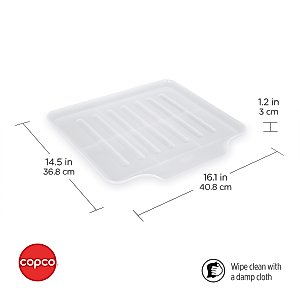 Copco Small Clear Drain Board Fits Under Any Small Dish Rack to Catch Water or for Larger Pots Alone, Angled Base Allows for Self Draining with Raised Ribs to Prevent Water from Puddling