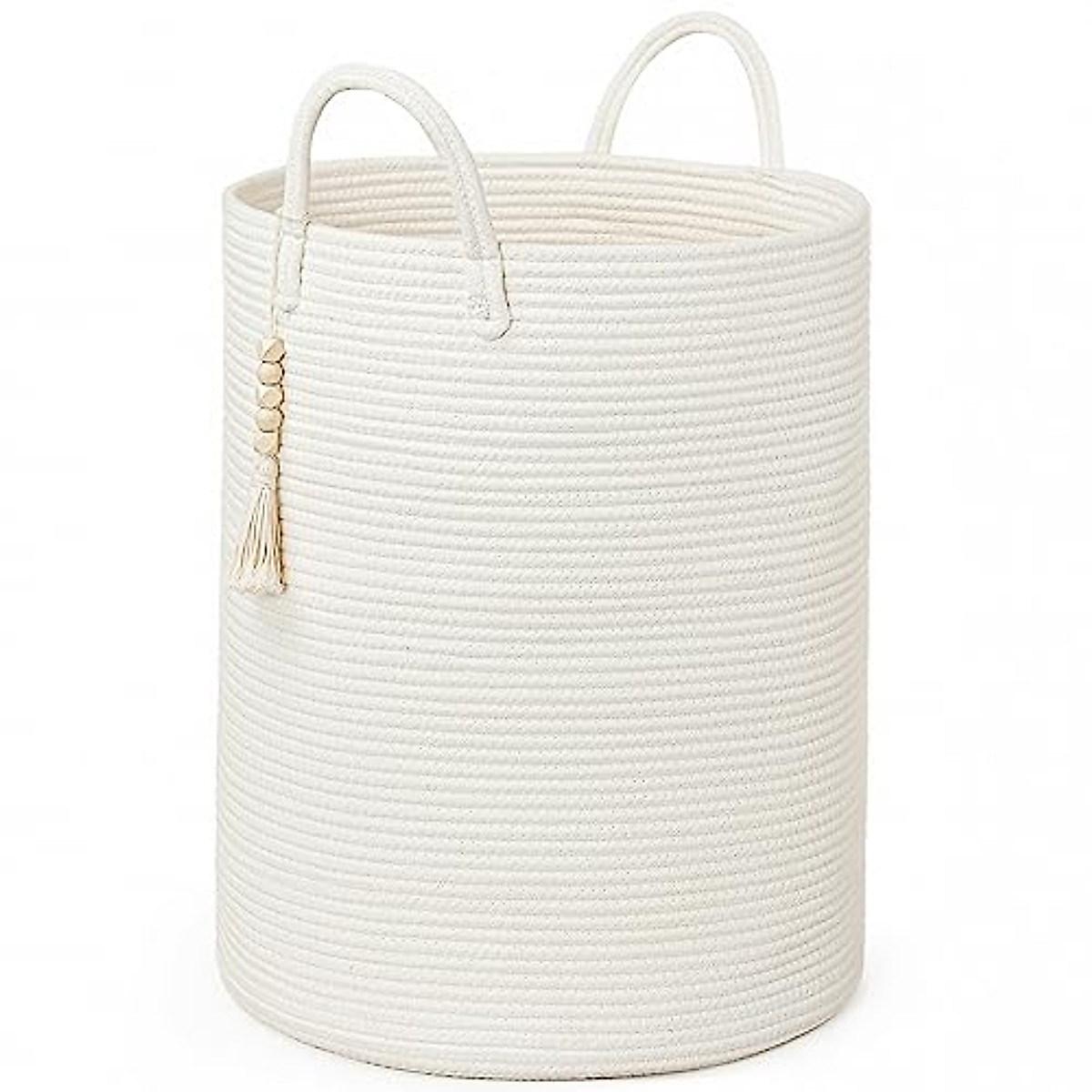 TIMEYARD Large Woven Baskets for Storage, 16'' x 20'' Tall Rope Basket with Handle for Blankets Toy Baskets Storage Kids, Nursery Laundry Baskets for Clothes Pillows Towel, White