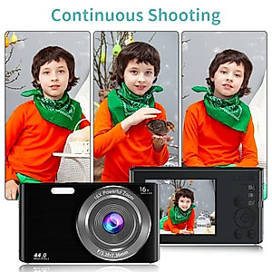 Saneen Digital Camera, FHD 2.7K Cameras for Photography, 44MP Kids Camera Small Compact Digital Camera for Teens, Adults & Beginners with 32GB SD Card, 16X Zoom, Two Rechargeable Batteries-Black