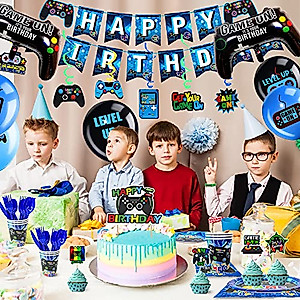 213pcs Video Gamer Birthday Party Decorations & Video Game Party Tableware Supplies Set - Video Game Party Plates Cups Napkins Tablecloth Banner Balloons etc Game Themed Party Decorations for Boys