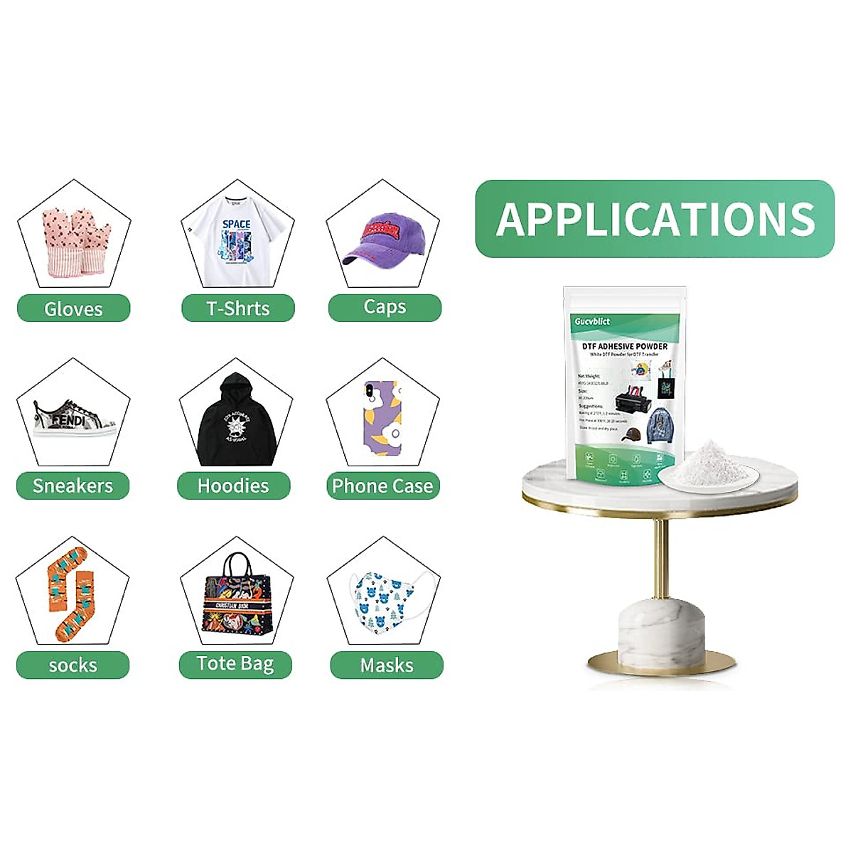 DTF Powder White Digital Transfer Hot Melt Adhesive 400g / 14.1oz, DTF Pretreat Powder for All Fabric, Direct to Film Matte DTF Powder Glue for Sublimation work with DTF DTG Printers DTF PET Film DTF Ink.