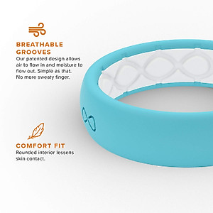 GROOVE LIFE - Silicone Ring For Men and Women Wedding or Engagement Rubber Band with Lifetime Coverage, Breathable Grooves, Comfort Fit, and Durability - Thin Solid Storm Grey Size 7