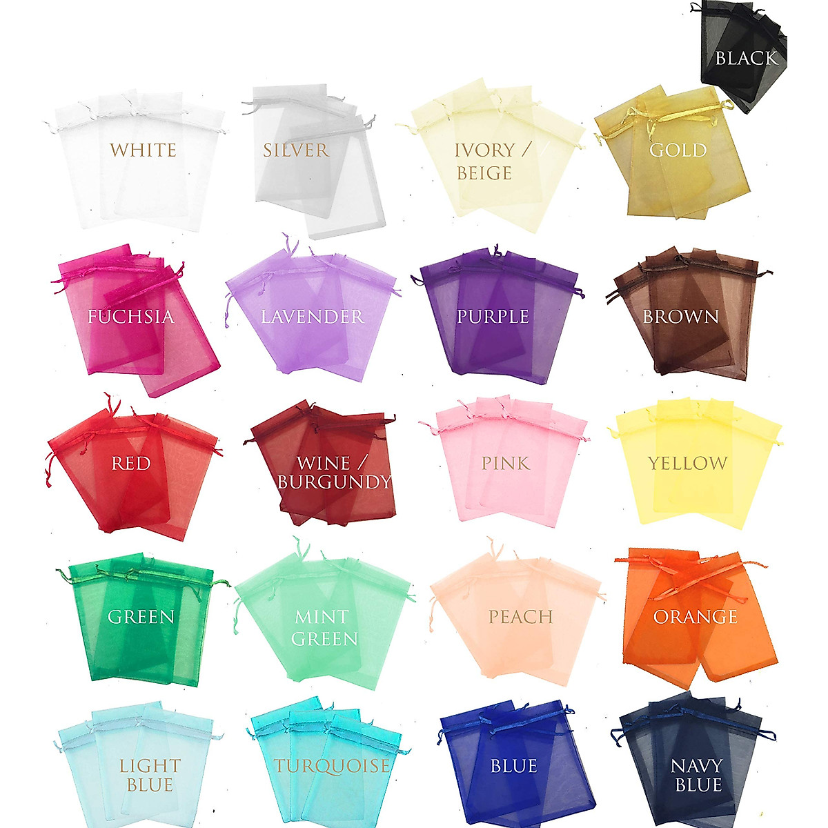 50 Pcs Mixed Colors (Chosen by Random) 3x4 Sheer Drawstring Organza Bags Jewelry Pouches Wedding Party Favor Gift Bags Gift Bags Candy Bags [Kyezi Design and Craft]