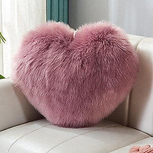 YUCHE Love Throw Pillow Heart Shaped Long Plush Pink Imitation Wool Living Room Sofa Girl Gift Cute Cushion Headrest (11.81 inch X 15.74 inch, Light Pink)
