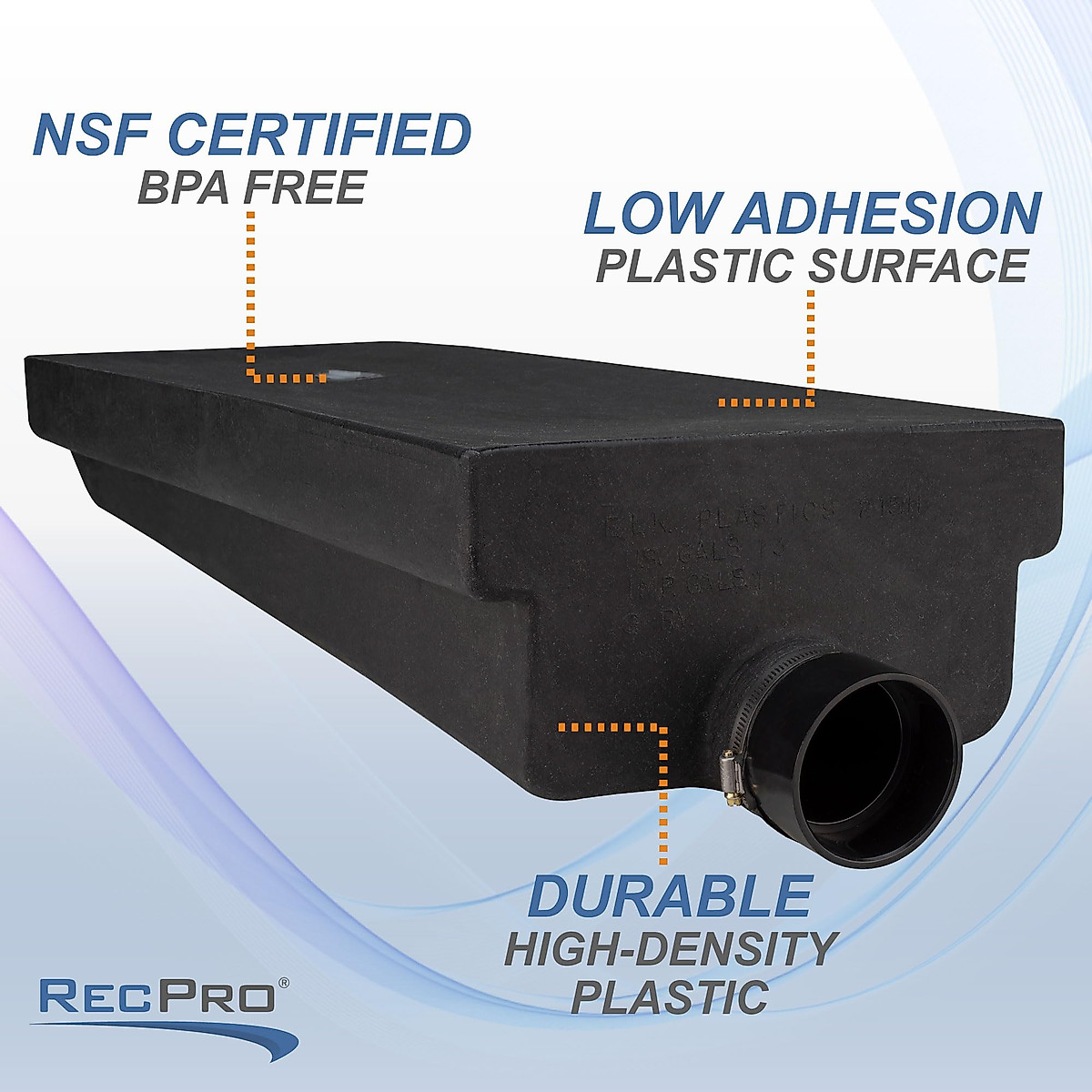 RecPro 14 Gallon RV Holding Tank | 40" x 14 1/2" x 8" | Black Waste Water | 0215H | with Universal Installation Fittings Kit | Made in America