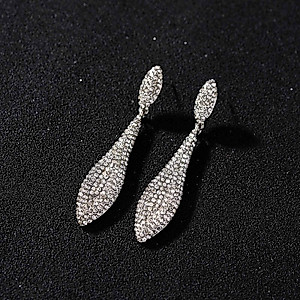SWEETV Women's Crystal Teardrop Chandelier Dangle Earrings, Rhinestone Long Drop, Silver Bridal Earrings for Wedding Prom