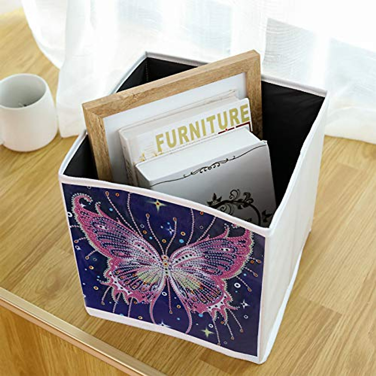 Yosoo Diamond Painting Storage Box, DIY Diamond Painting Organizer Butterfly Pattern Decor Foldable Storage Box Household Desktop Case