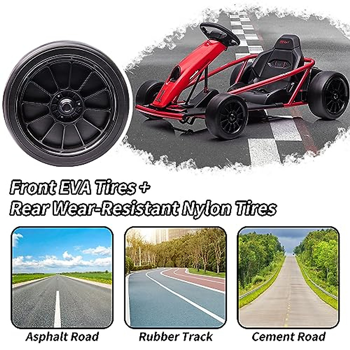 24V Go Kart for Kids 8-12 Years, 300W*2 Extra Powerful Motors, 9Ah Large Battery 8MPH High Speed Drifting with Music, Horn,Max Load 175lbs Outdoor Ride On Toy for Teens,Red