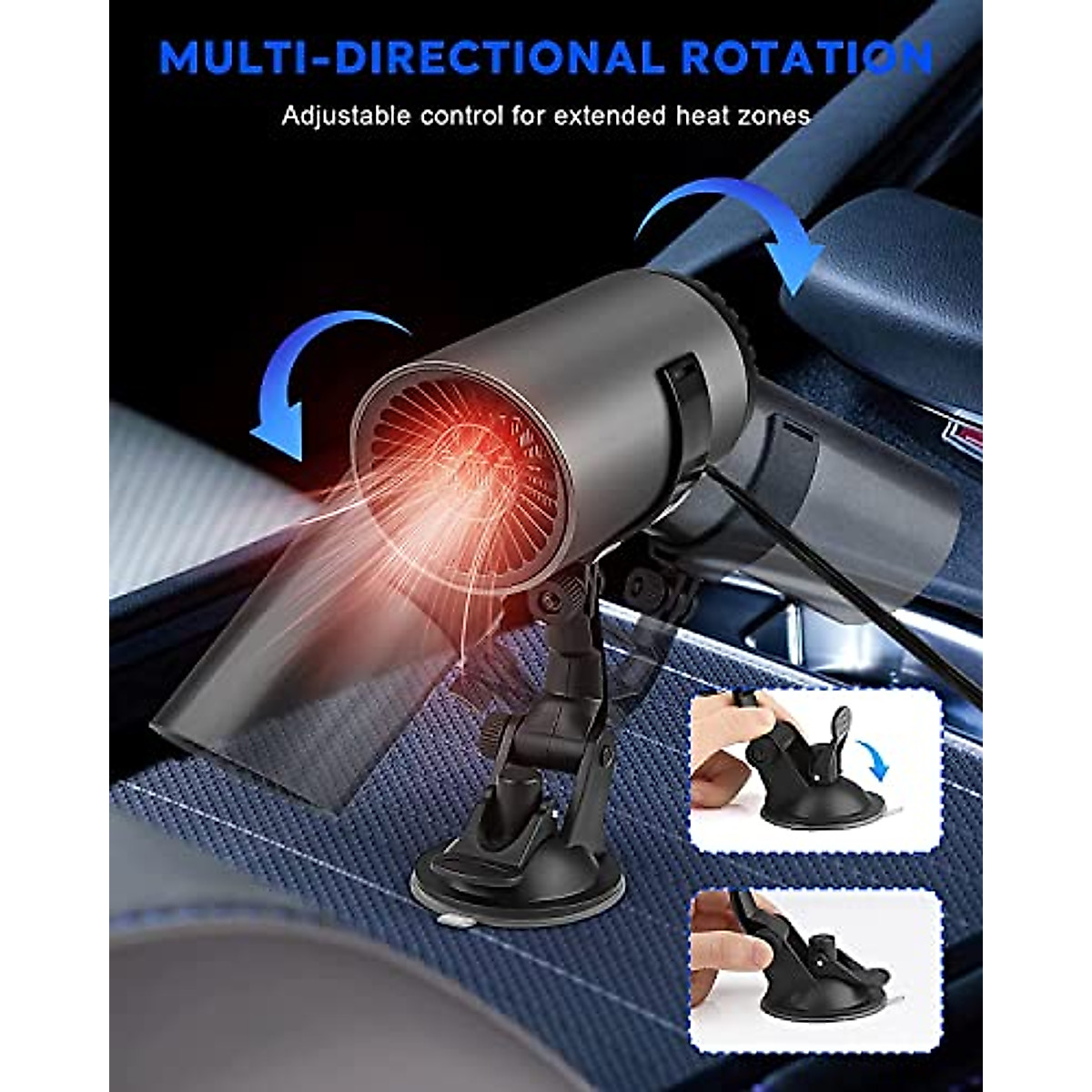 Car Heater Defroster- Portable Car Space Heater, Windshield Defroster Defogger, Heating and Cooling Fan with 12V 150W Thermostat, 3-Outlet USB Plug in Cigarette Lighter for Car SUV Truck