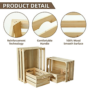 JUMBO HUMBLE Large Wooden Crates Unfinished Set of 4 Storage Crates, Decorative Wood Storage Crates for Display Rustic, Nesting Wood Container Boxes Made from 100% Wood