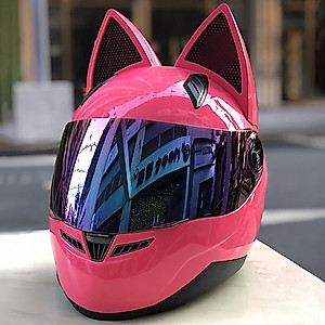 DCLINA Cat Ear Helmet Girl Women Motorcycle Helmet DOT Certified Full Face Motorbike Street Helmet Four Season ATV Flip-Up Helmets with Sun Visor for Street Racing Motocross, Moped, M-XXL