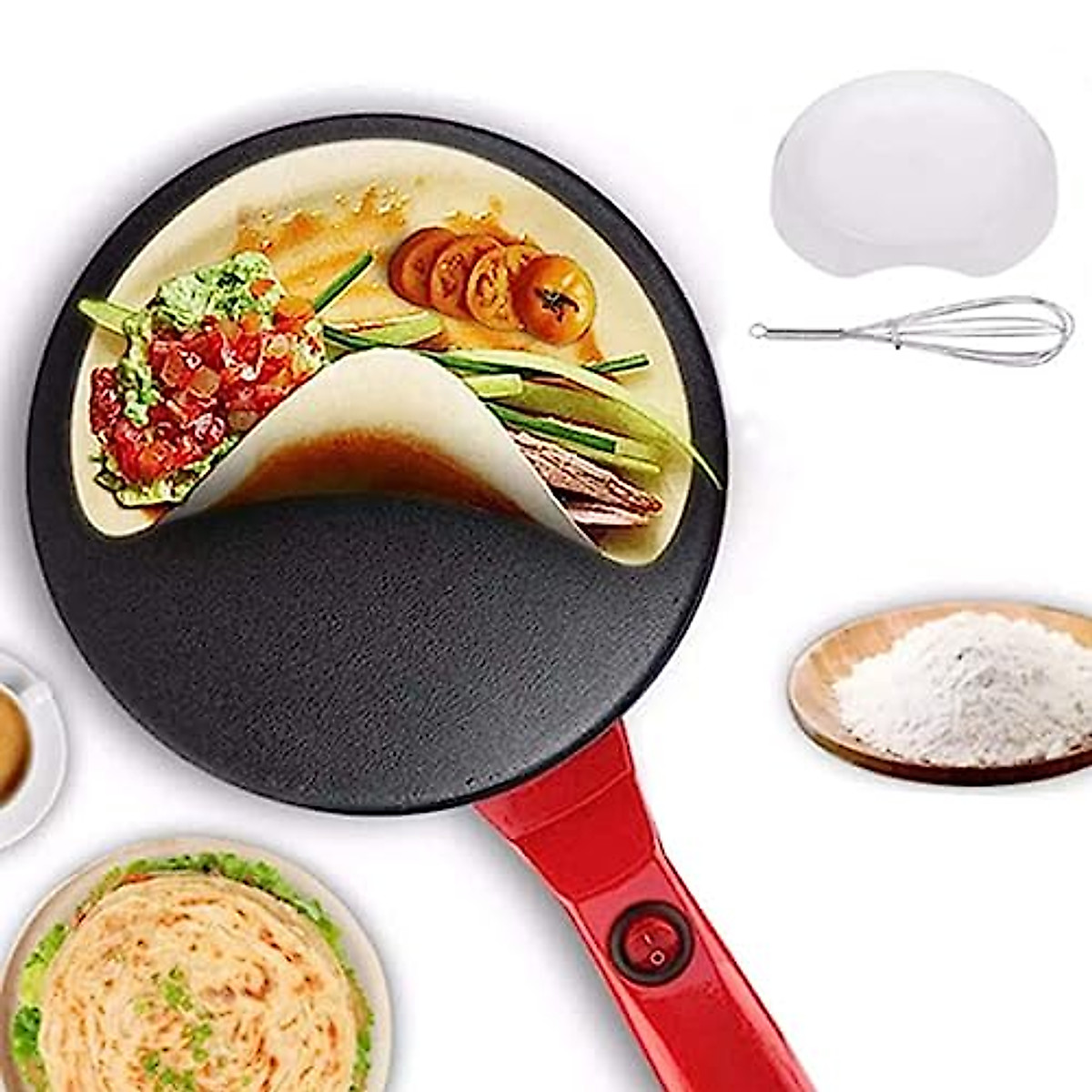 8" Electric Crepe Maker, Portable Crepe Maker Cordless Crepe Pan Maker Griddle Crepe Pan with Non-Stick Coating for Crepes, Blintzes, Pancakes, Bacon, Tortillas