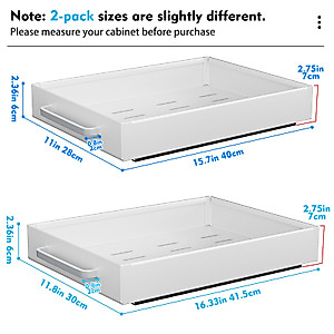 ARSTPEOE 【2 Pack】 Pull Out Cabinet Organizer, 16“-Deep Pull Out Drawers for Cabinets with Adhesive Nano Film, Slide Out Under Sink Storage Cabinet for Kitchen, Bathroom and Pantry (White)