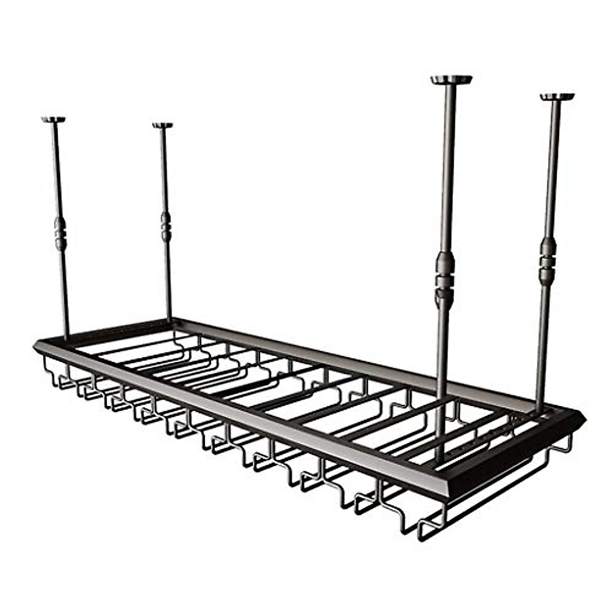 Wine Bottle Stemware Glass Rack Hanging Wall Mounted Ceiling Shelf - Holds 8 Bottles of Your Favorite Wine - Elegant Storage for Kitchen, Dining Room, Bar, or Wine Cellar (Black)