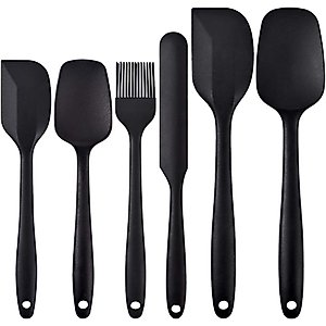 HFLYJPYW Spatulas Set of 6, Food Grade Silicone Spatulas Rubber Heat Resistant, Stainless Steel Core, Kitchen Utensils Nonstick for for Cooking, Baking and Mixing (Black)