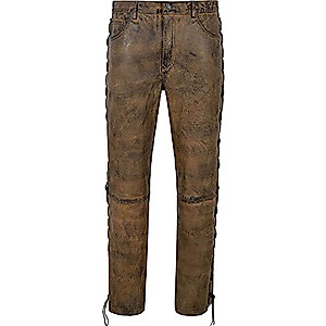 Cowboy Western Traditional Native American Leather Pants for Men Casual Classic Breeches Fashion Pant (Dirty Brown, 36'' Waist for 34'' 35'')