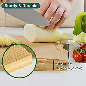Organic Bamboo Cutting Board for Kitchen with Juice Groove,Upright Stand Chopping Board with Rotatable Base, Durable Thick Kitchen Butcher Block with Handle for Meat,Vegetables -15 x 10 x 0.87 inch