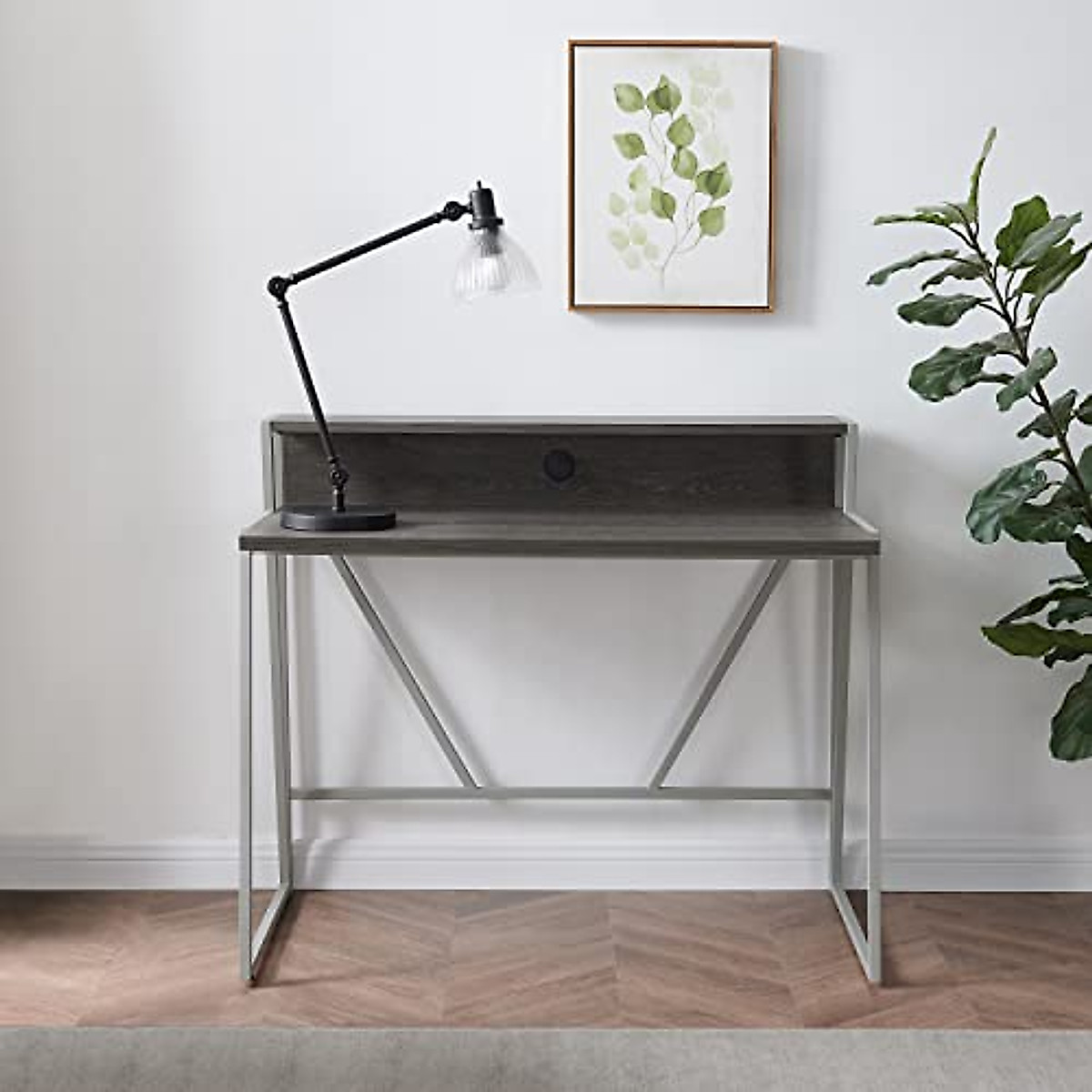 Leick Home Fletcher Ready-to-Assemble Contemporary Single-Shelf Writing Desk for Home Office, 44" L x 23.75" W/D, Gray