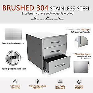 KODOM Outdoor Kitchen Drawers Stainless Steel,20W x 27H x 23D Inch Flush Mount Triple Drawers,BBQ Drawers for Outdoor Kitchens or BBQ Island