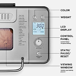 Neretva Bread Maker Machine , 20-in-1 2LB Automatic Breadmaker with Gluten Free Pizza Sourdough Setting, Digital, Programmable, 1 Hour Keep Warm, 2 Loaf Sizes, 3 Crust Colors - Receipe Booked Included (Sliver)