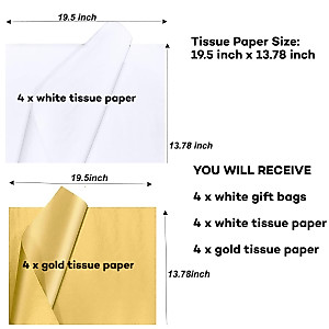 JUNESHE Small Gift Bags with Handles & Tissue Paper,4 Pack Mini White Gift Bags, Extra Small White Paper Bags, Tiny Gift Wrap for Birthday Party Favors, Baby Shower