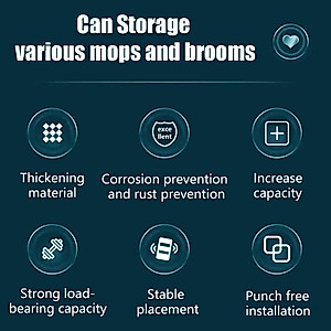 YingEnter 6Pcs Mop Broom Holder No Drill SUS304 Stainless Steel, Heavy Duty Tool Organizer Rack Rake and Shovel Handle, Storage Rack Self Adhesive for Bathroom, Laundry, Kitchen, Garage, Garden