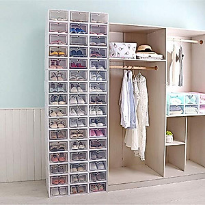 24 Pack Stackable Shoe Box Plastic Shoe Organizer Space Saving Shoe Display Containers with Clear Lids for Women/Men, White