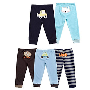 Monvecle Baby Boy 5pcs Pack Newborn to Toddler Cotton Long Cartoon Pants Gift Set 24M