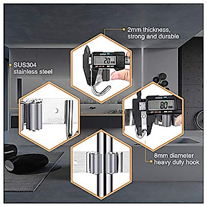 POPRUN Broom Mop Holder Wall Mount Stainless Steel Garden Tool Hanger Garage Organizer Home Kitchen Laundry Storage, 3 Racks 4 Hooks, Grey